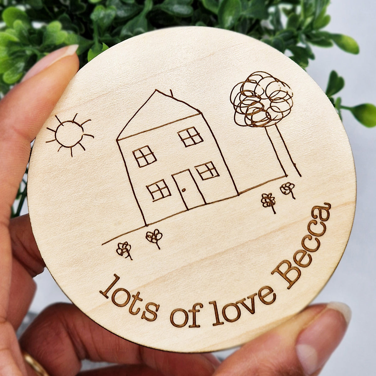 Personalised Wooden Child's Drawing Coaster – Joanna Emily Personalised Wooden Child's Drawing Coaster – Joanna Emily