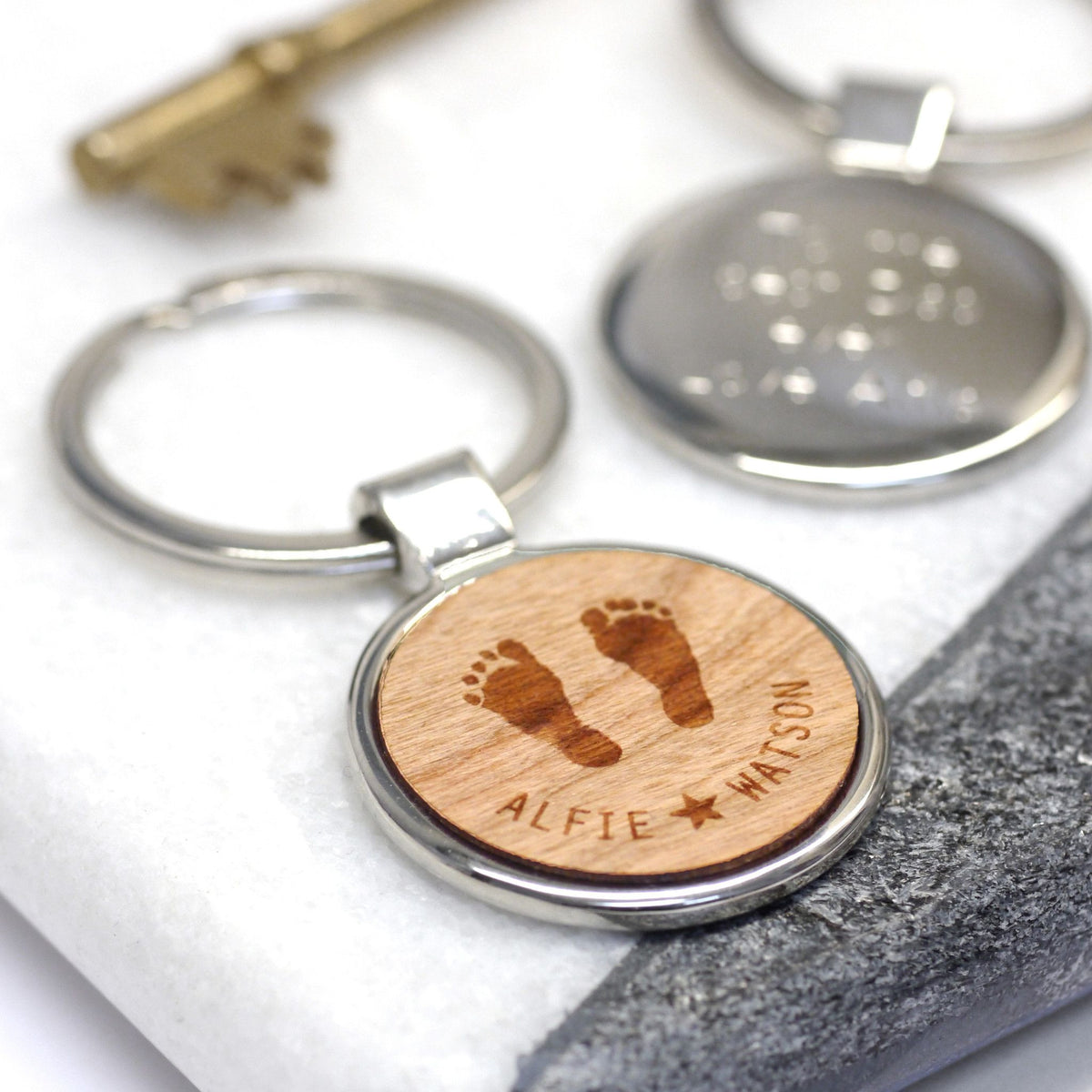 Personalised Footprint Keyring – Joanna Emily