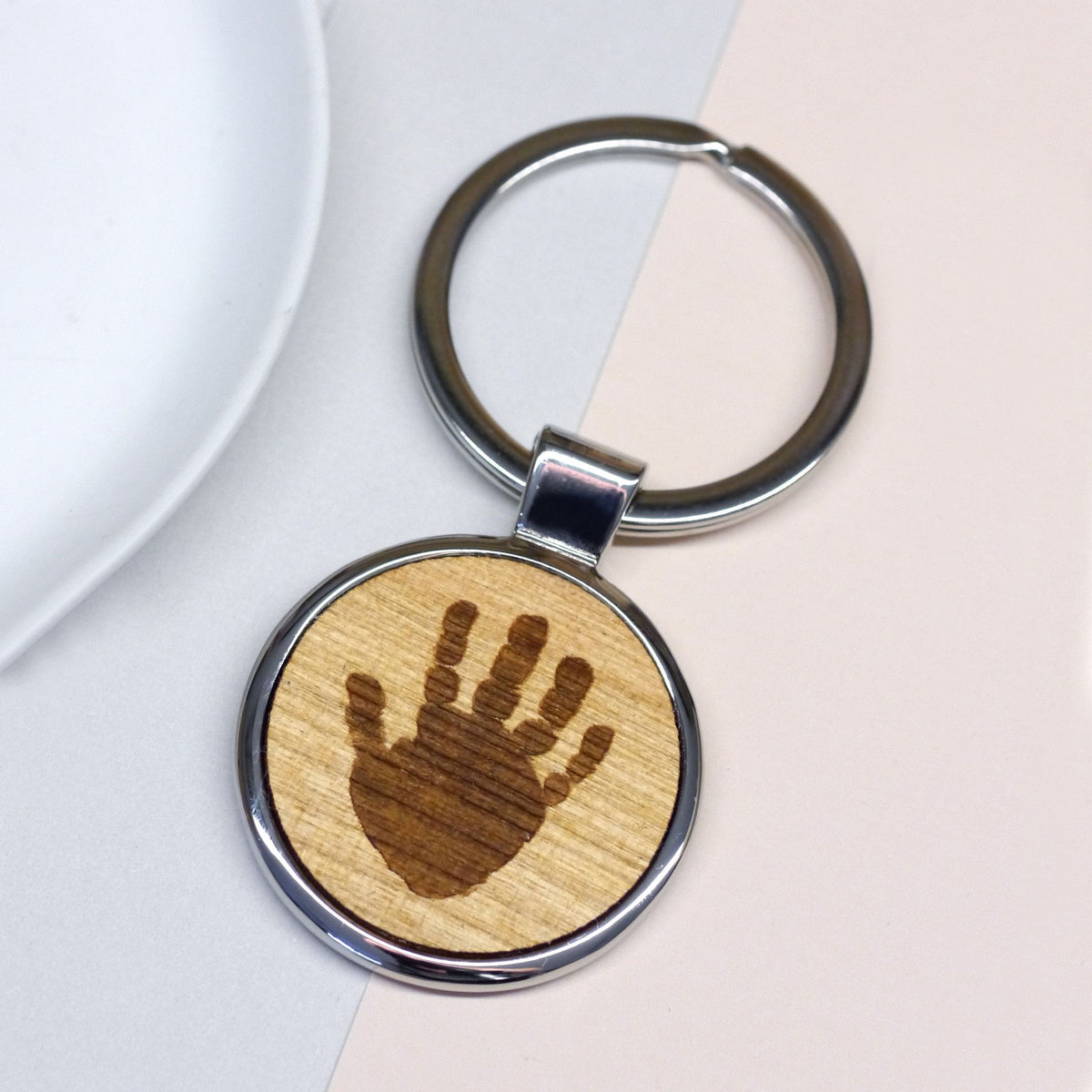 Personalised Wooden Handprint Keyring – Joanna Emily