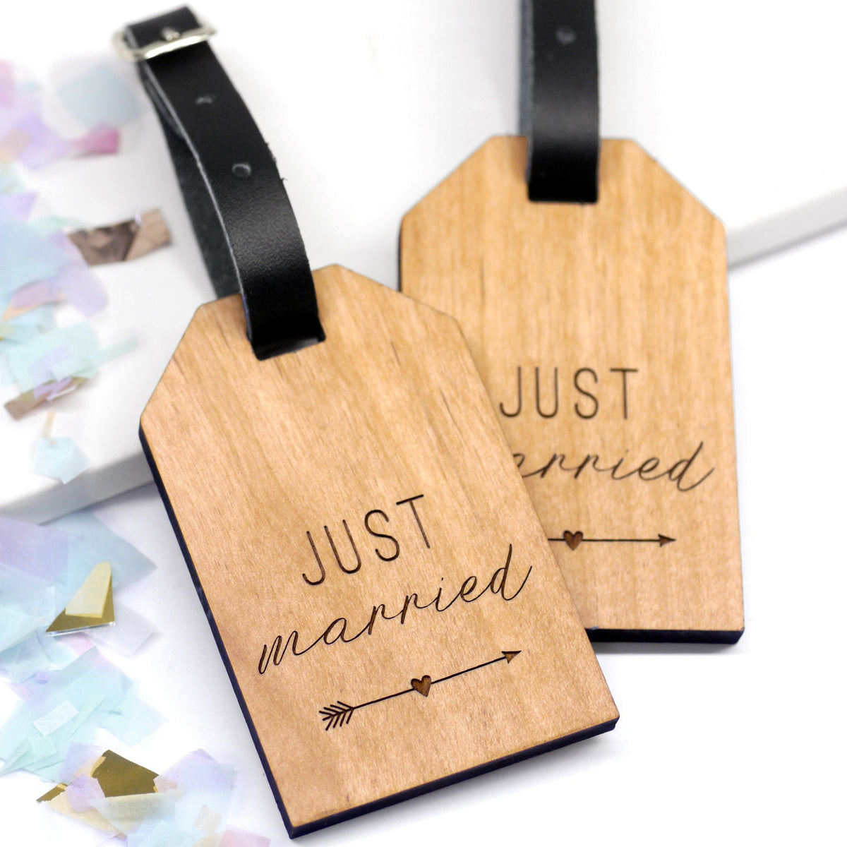 Set Of Two Personalised Wooden Just Married Luggage Tags – Joanna Emily