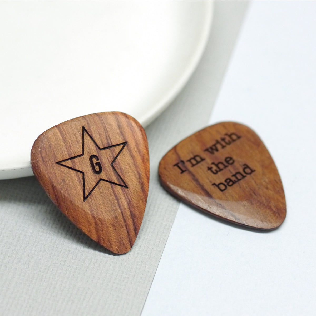Personalised Wooden Monogram Plectrum – Joanna Emily