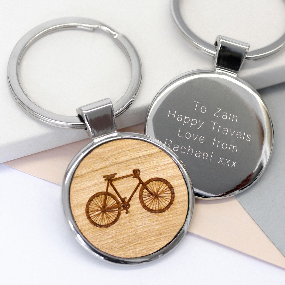 Personalised Wooden Bicycle Keyring – Joanna Emily